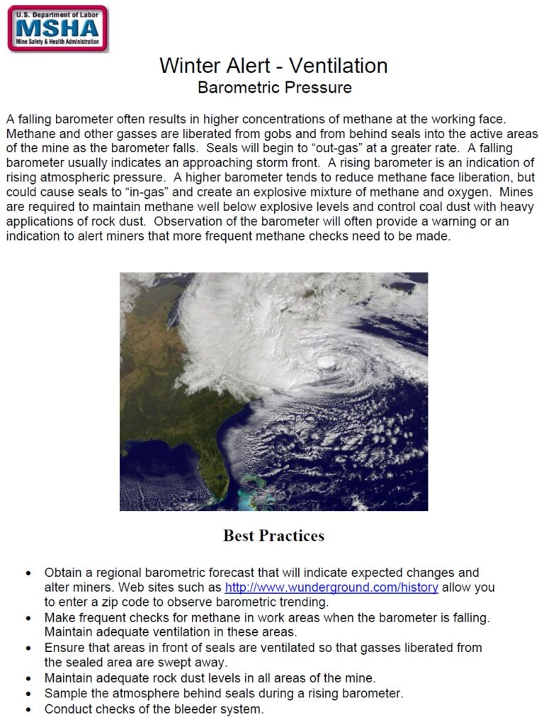 MSHA Safety Alert – Winter Ventilation and Barometric Pressure ...